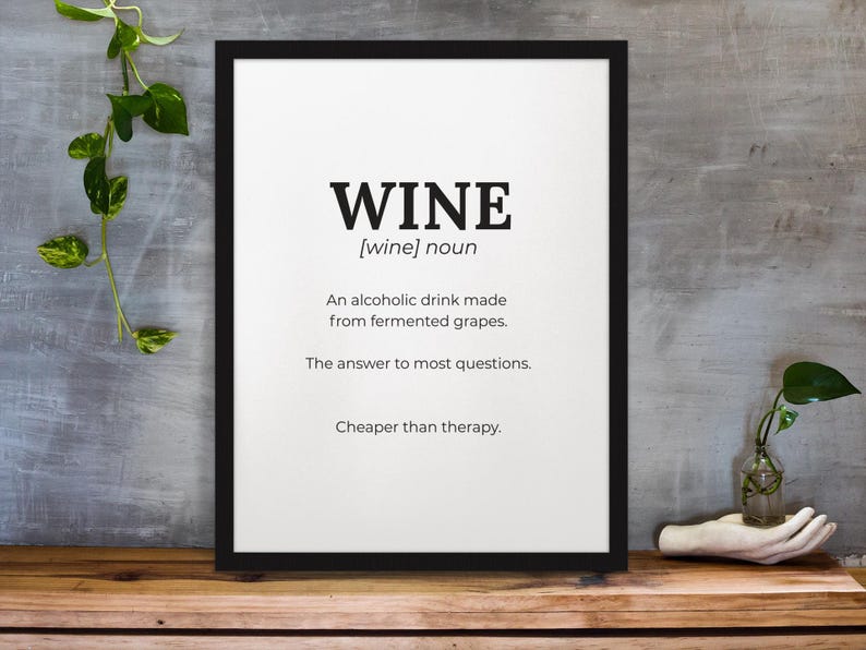 Funny Wine Definition Print, Wine Lover Gift, Kitchen Wall Art, Bar ...