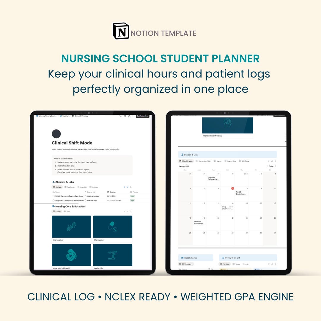 Nursing Clinical Tracker Notion | BSN Student Log | Nursing Clinical ...