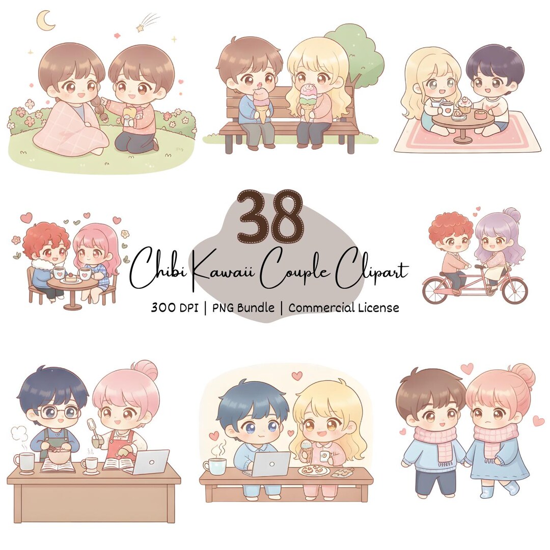 Kawaii Chibi Love Couple Clipart PNG Bundle, Cute Characters,romatic ...