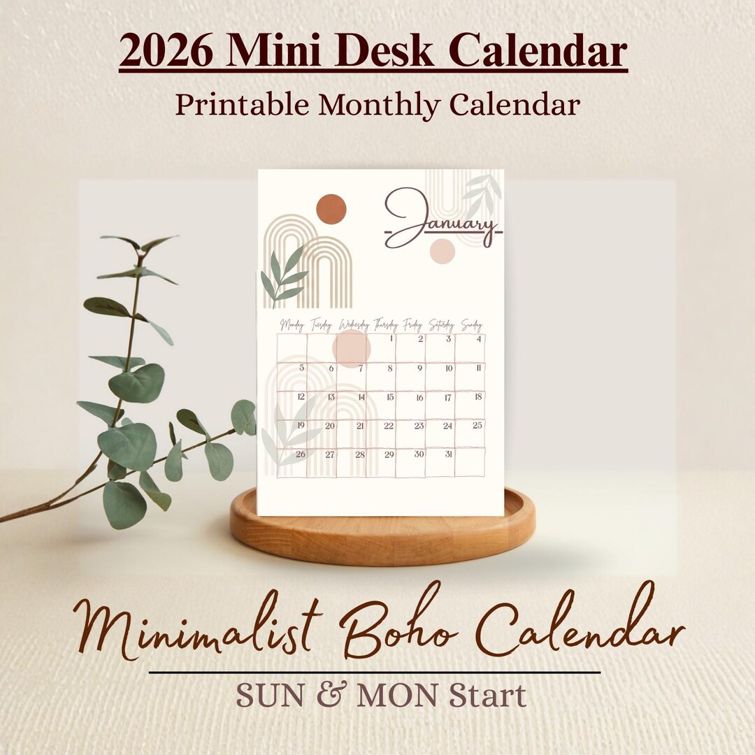 2026 Mini Desk Calendar, Printable Monthly Calendar PDF, Small Easel ...