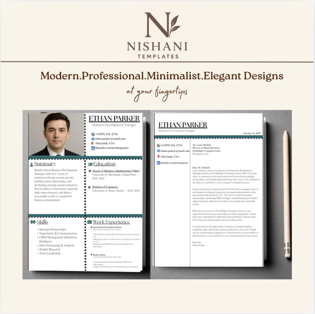 Modern ATS Resume Template +matching Cover Letter| Canva Editable| 4 ...