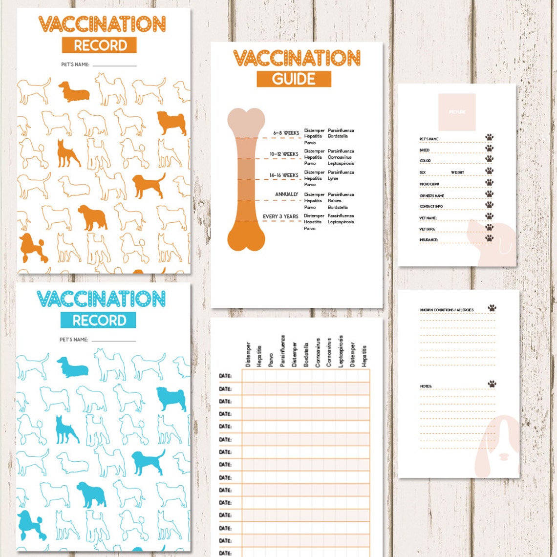 Printable Dog Vaccine Health Record Pet Care Record Book - Etsy
