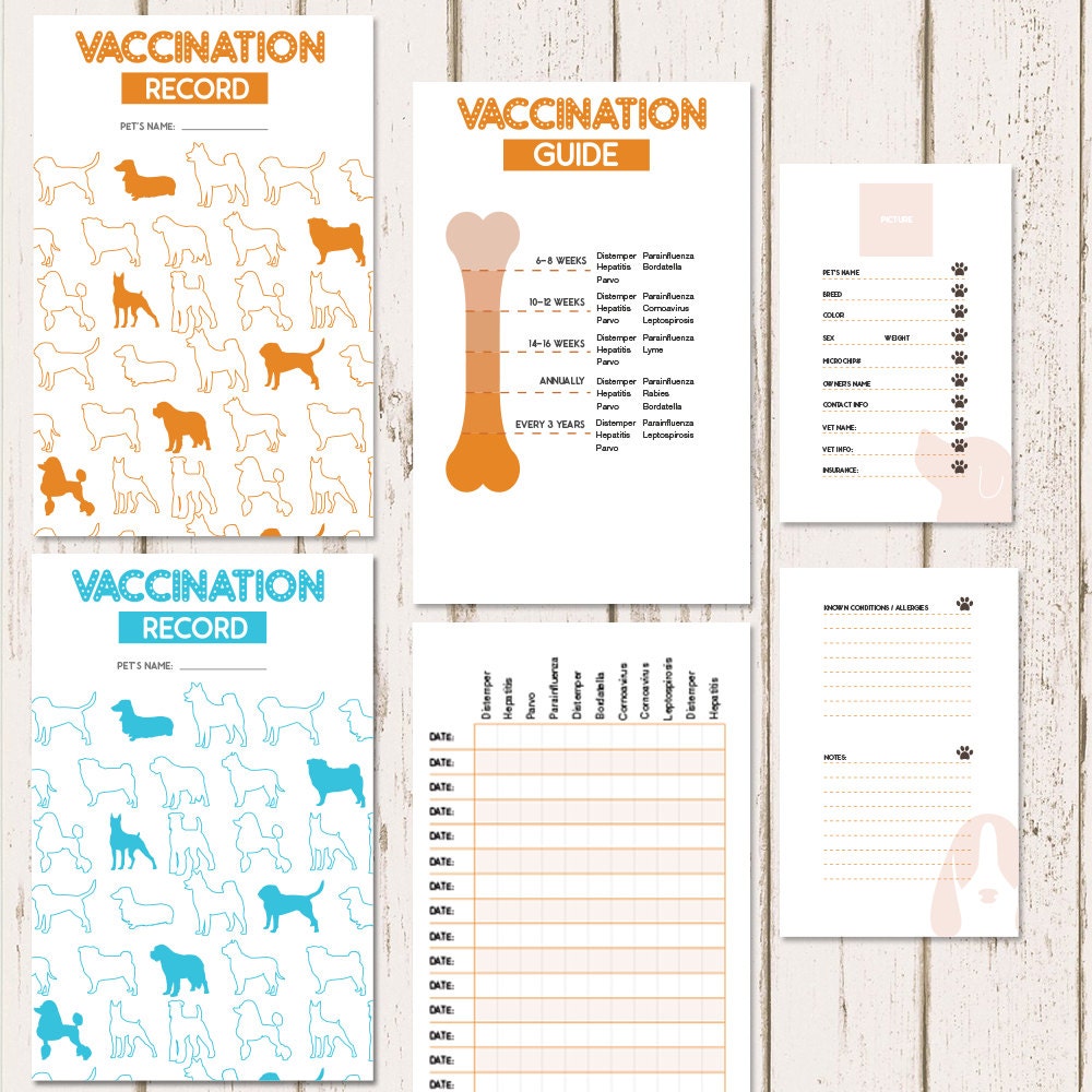 Printable Dog Vaccine Health Record Pet Care Record Book Instant PDF ...