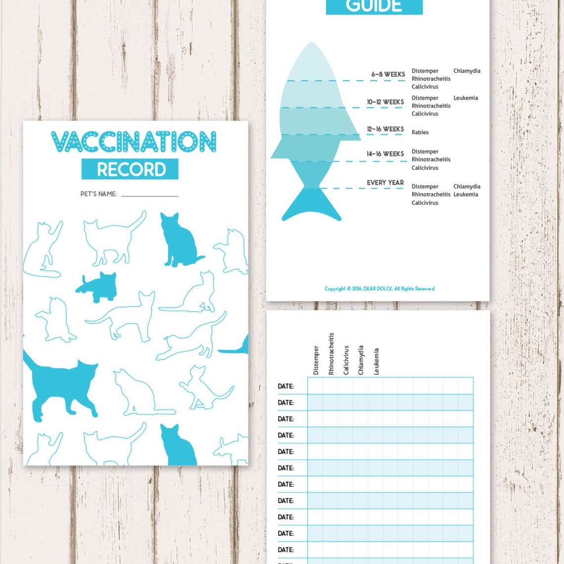 Printable Cat Vaccine Health Record | Pet Care Record Book | Instant ...