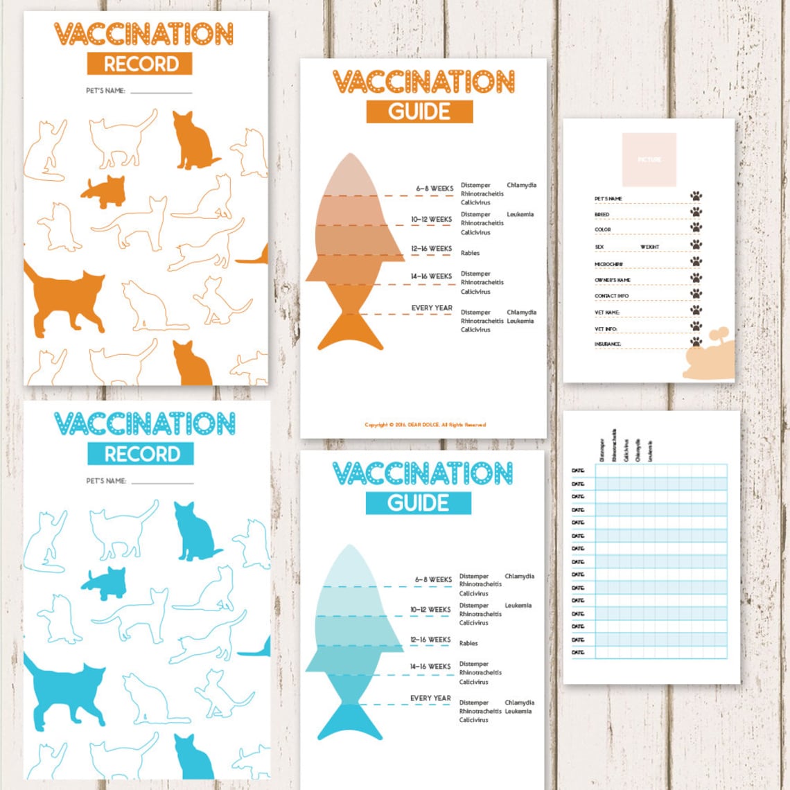Printable Cat Vaccine Health Record | Pet Care Record Book | Instant ...