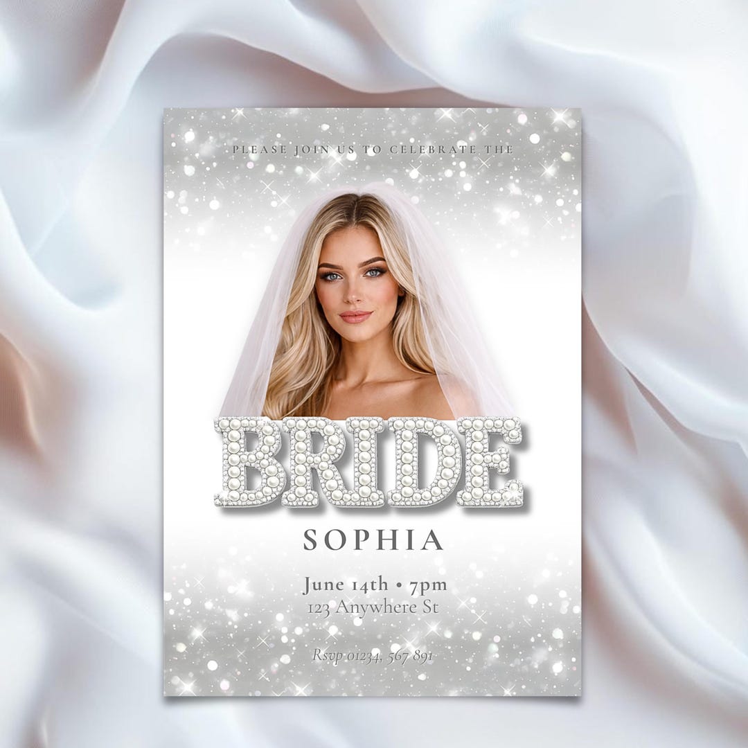 Sparkly Silver Bride Invitation Template, Bridal Shower Invite ...