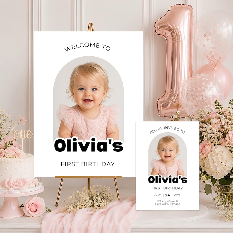 First Birthday Welcome Sign & Invitation Template Set, ANY AGE Editable ...