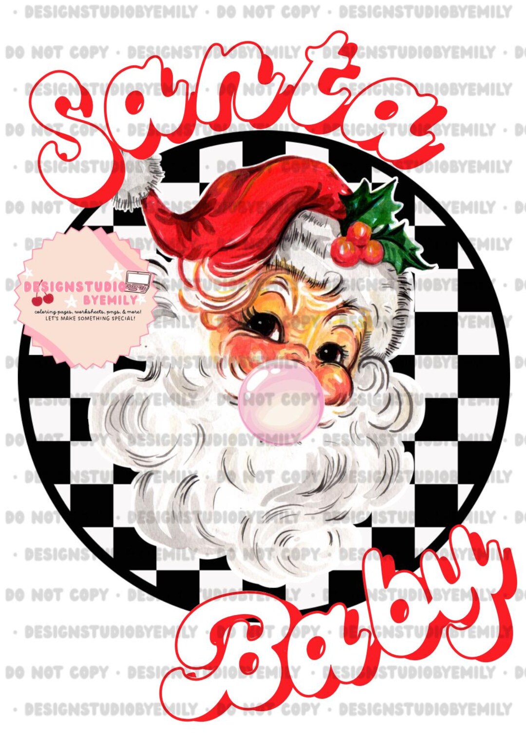 Retro Bubblegum Santa PNG - Etsy