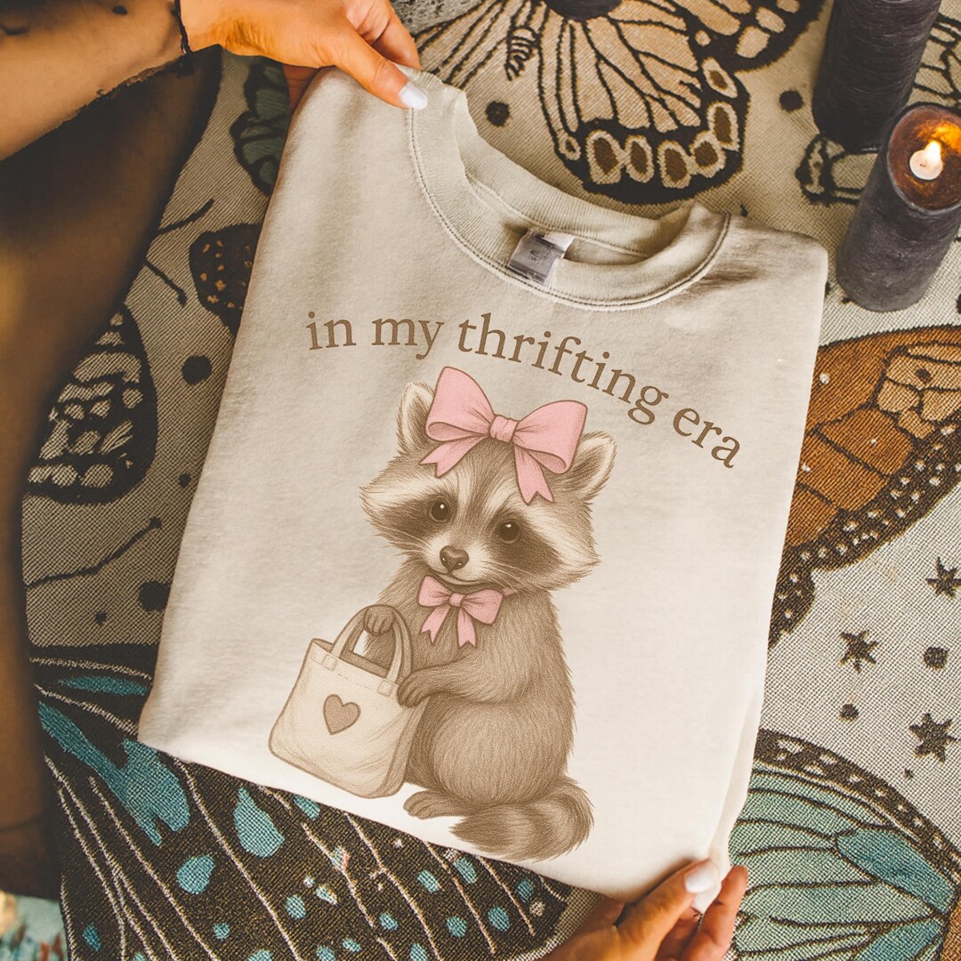 In My Thrifting Era PNG, Coquette Raccoon Shirt Design, Soft Girl ...
