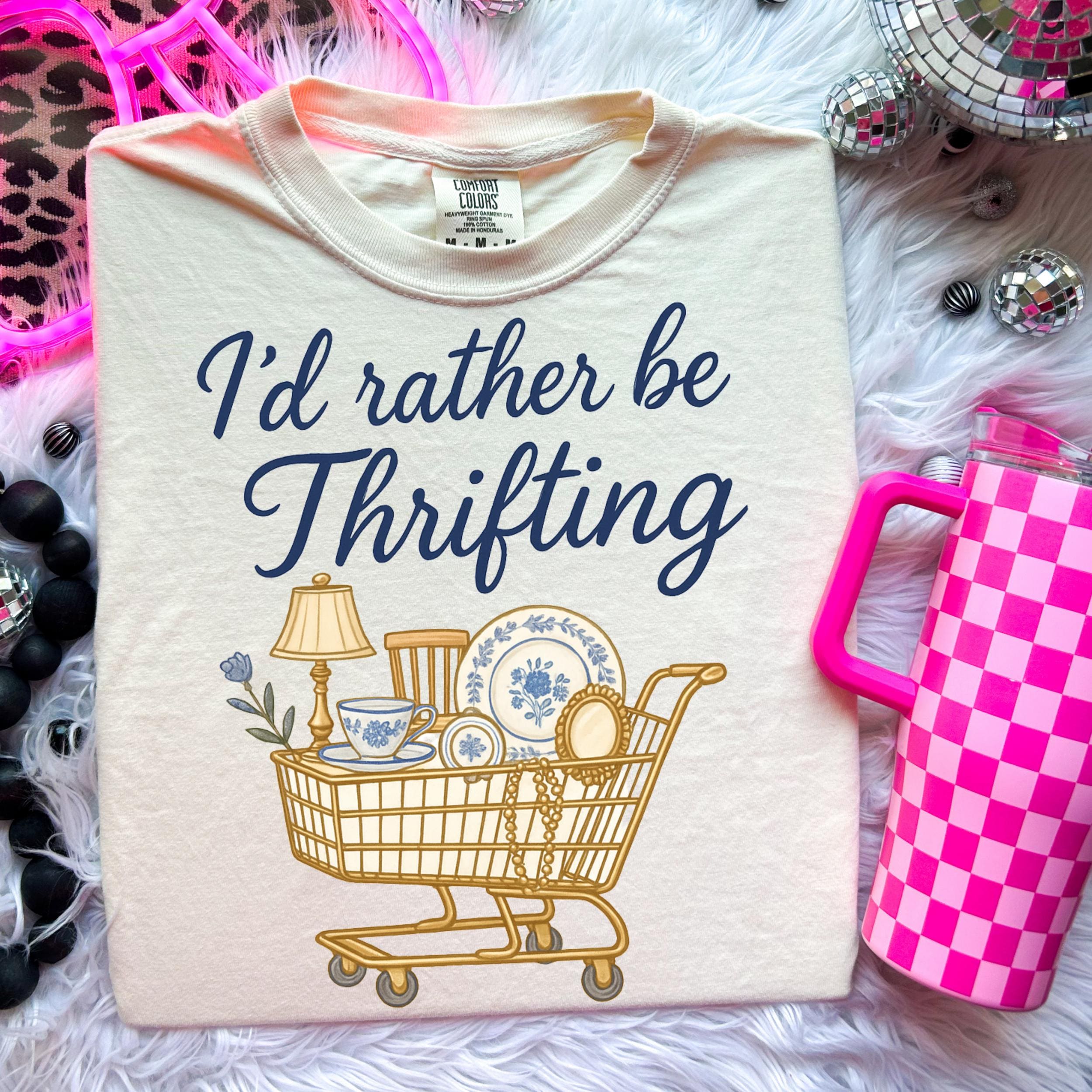 I’d Rather Be Thrifting PNG, Thrift Aesthetic Shirt Design, Blue and ...