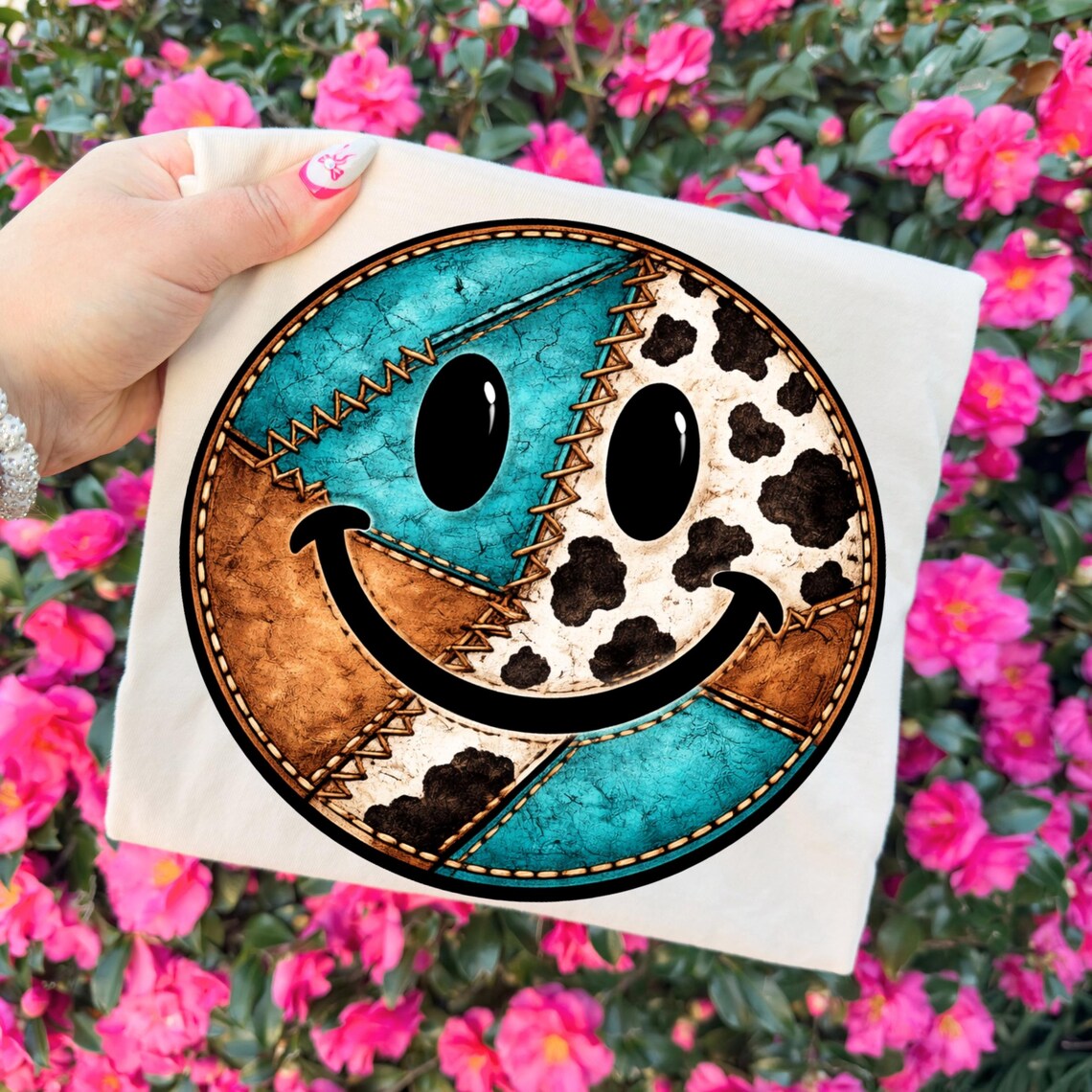 Western Smiley Face PNG, Cow Print Smiley PNG, Turquoise Western Shirt ...