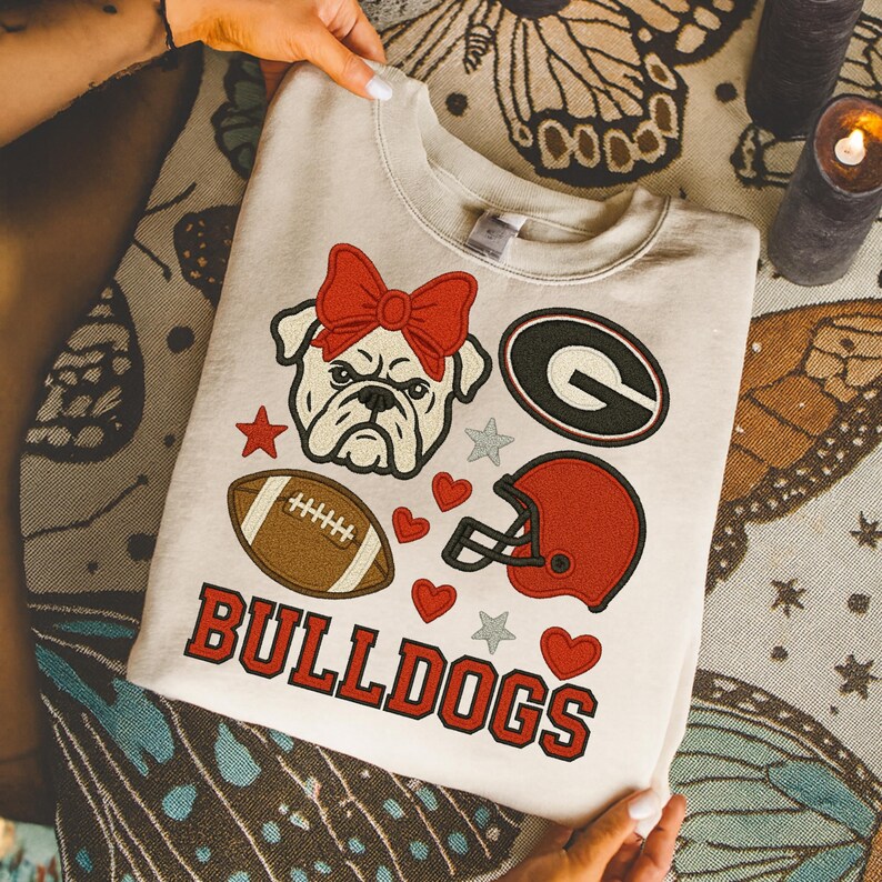 Georgia Bulldogs Faux Embroidery Png,girly UGA Football Bulldog Bow ...