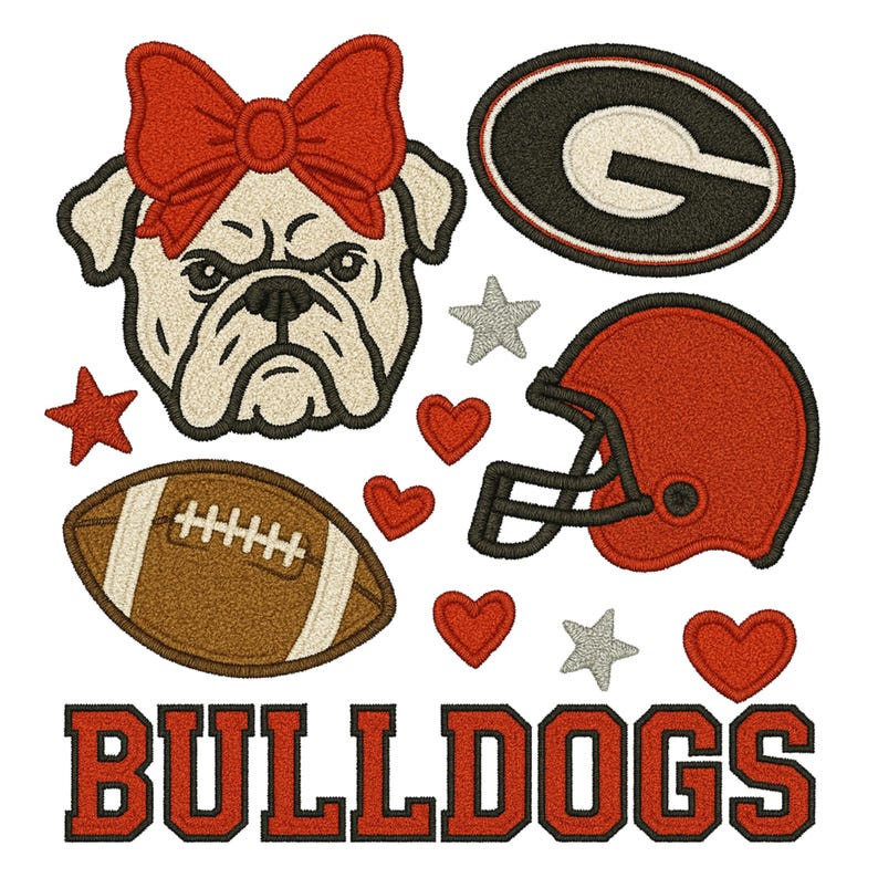 Georgia Bulldogs Faux Embroidery Png,girly UGA Football Bulldog Bow ...