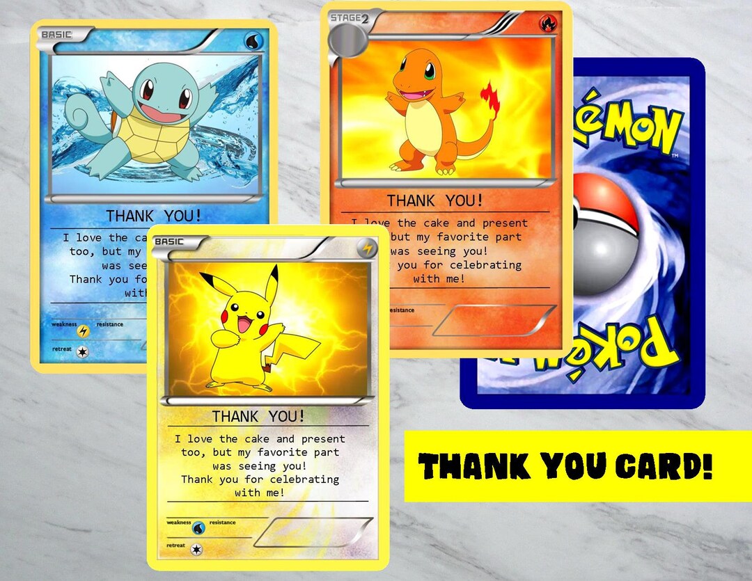 Pokemon Set of 3 Thank You Cards - Etsy