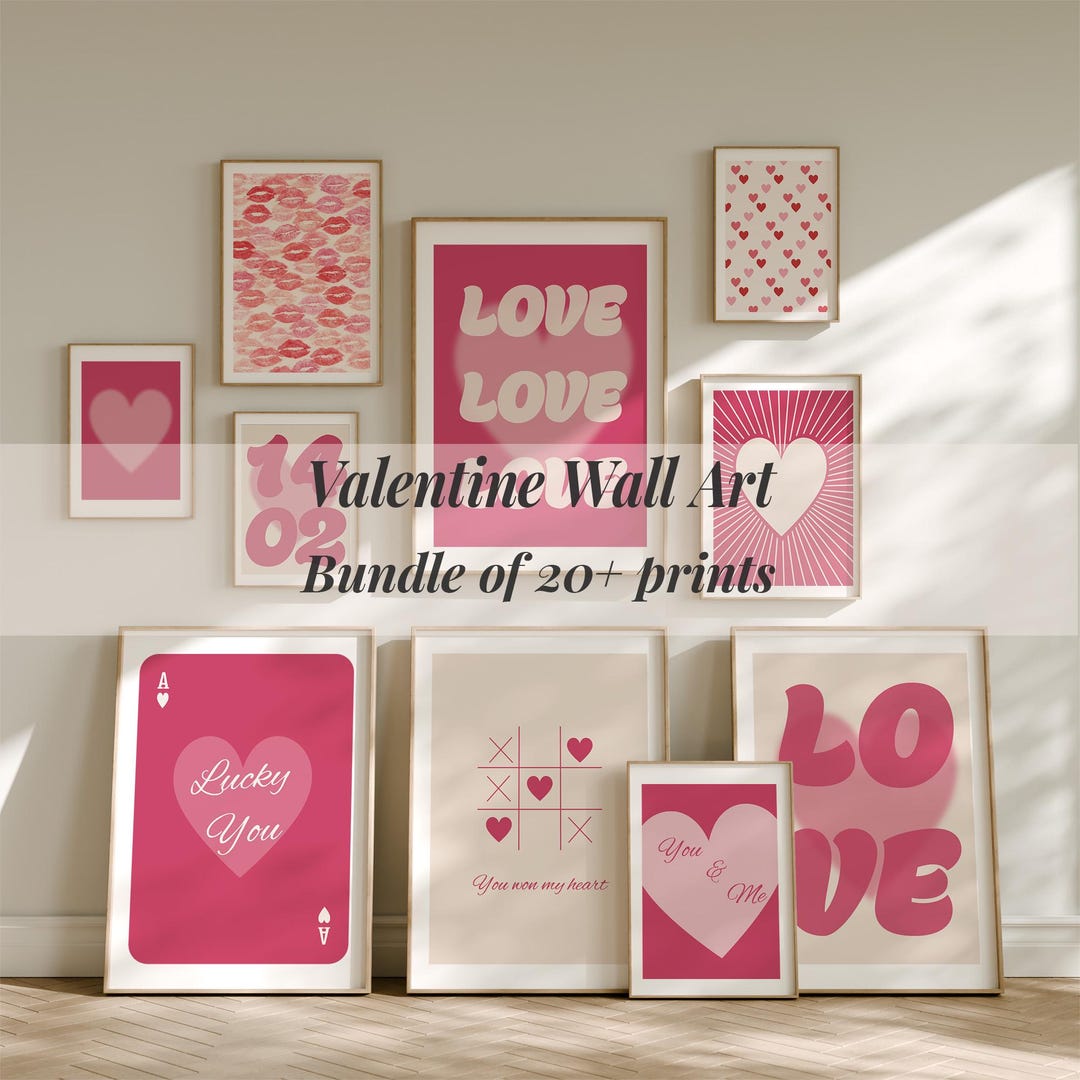 Valentine Wall Art Bundle | Pink Berry Prints | Instant Download - Etsy ...