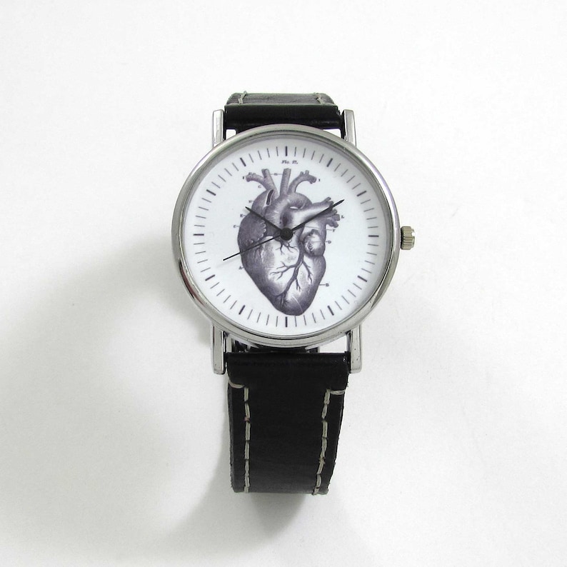 Anatomical Heart Wrist Watch W/ Black or Brown Leather Strap - Etsy