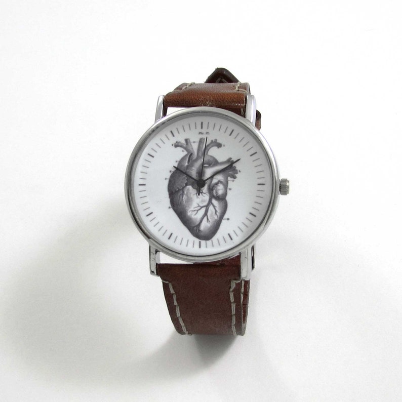Anatomical Heart Wrist Watch W/ Black or Brown Leather Strap - Etsy