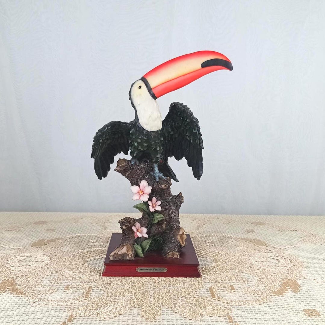 Open Winged Toucan Statue With Flowers Montefiori Collection Hardwood ...