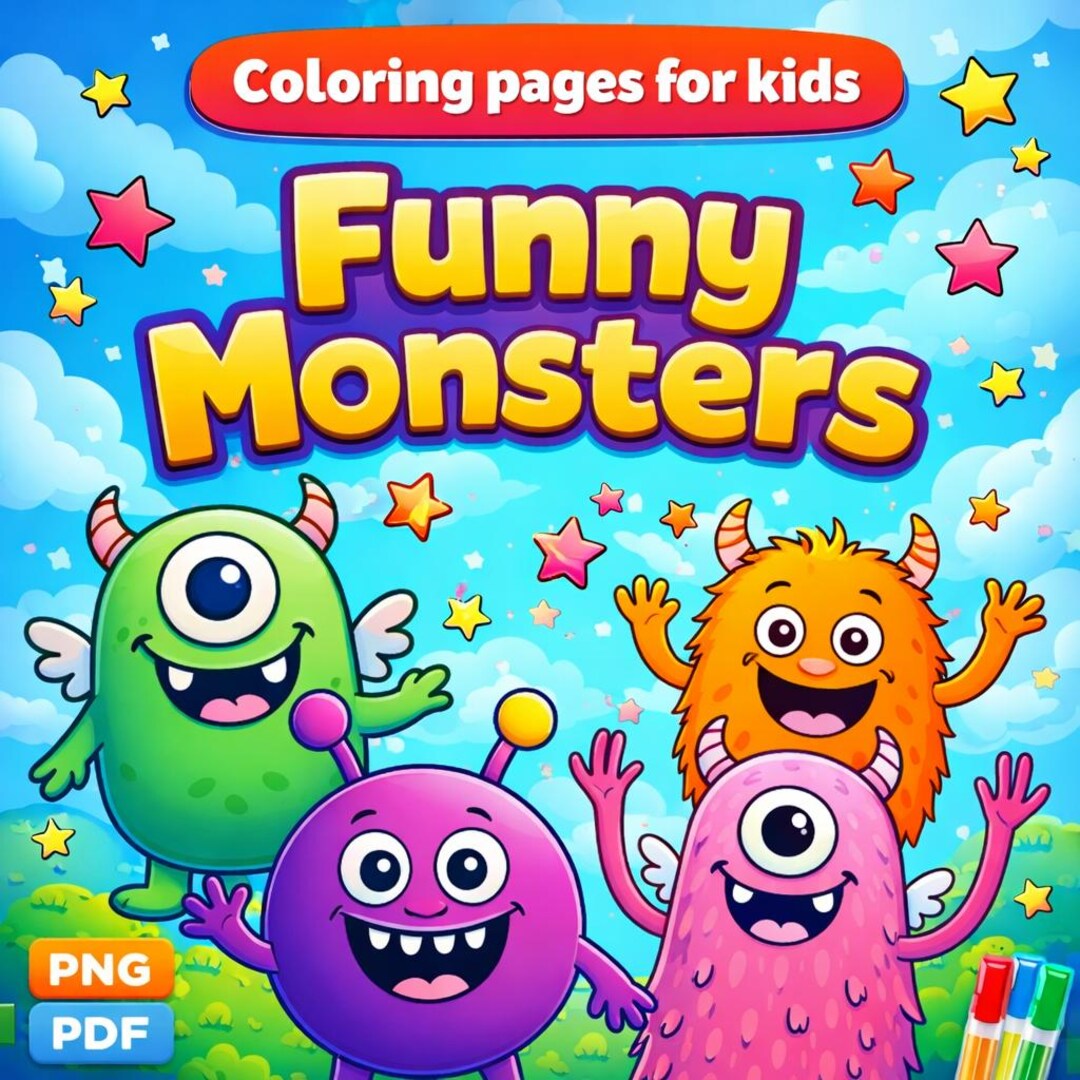 Funny Monsters Coloring Pages for Kids, Kawaii Monster Art (PNG, PDF ...