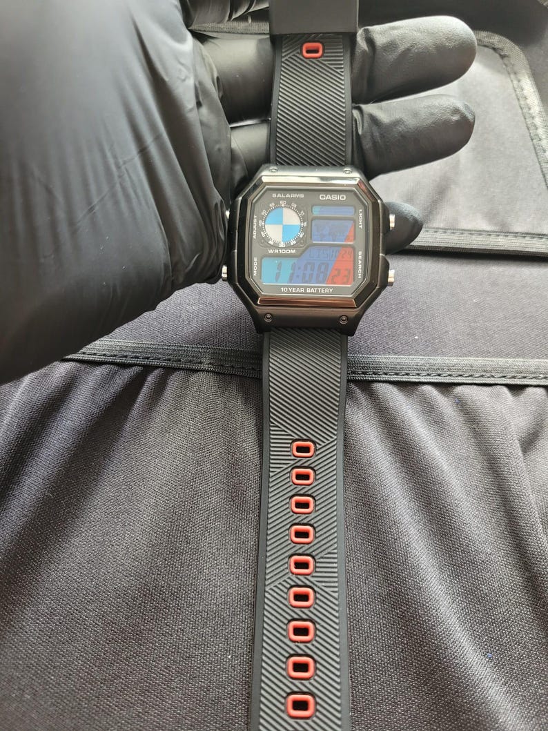 Custom Casio AE-1200 “BMW M-edition” | Black Metal Case | M-color ...