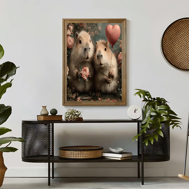 Capybara Couple Portrait | Rose Garden Valentine Print (digital ...