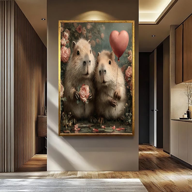 Capybara Couple Portrait | Rose Garden Valentine Print (digital ...