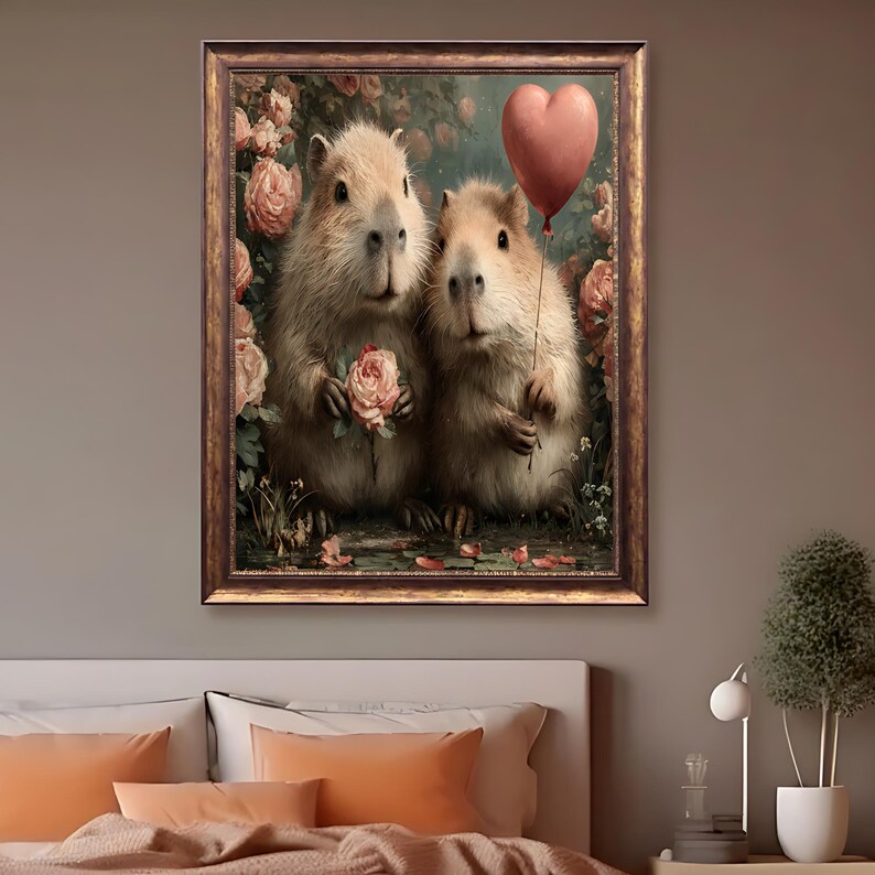 Capybara Couple Portrait | Rose Garden Valentine Print (digital ...
