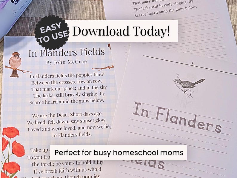 In Flanders Fields Poem Wall Art & Copywork Bundle | Homeschool ...