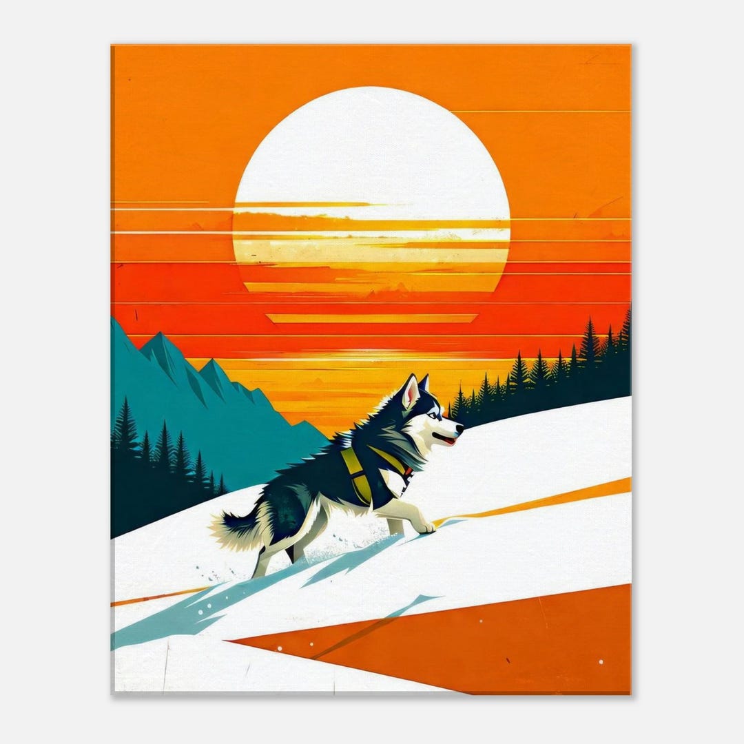 Husky Playtime Wall Art: Vibrant Retro Canvas - Etsy