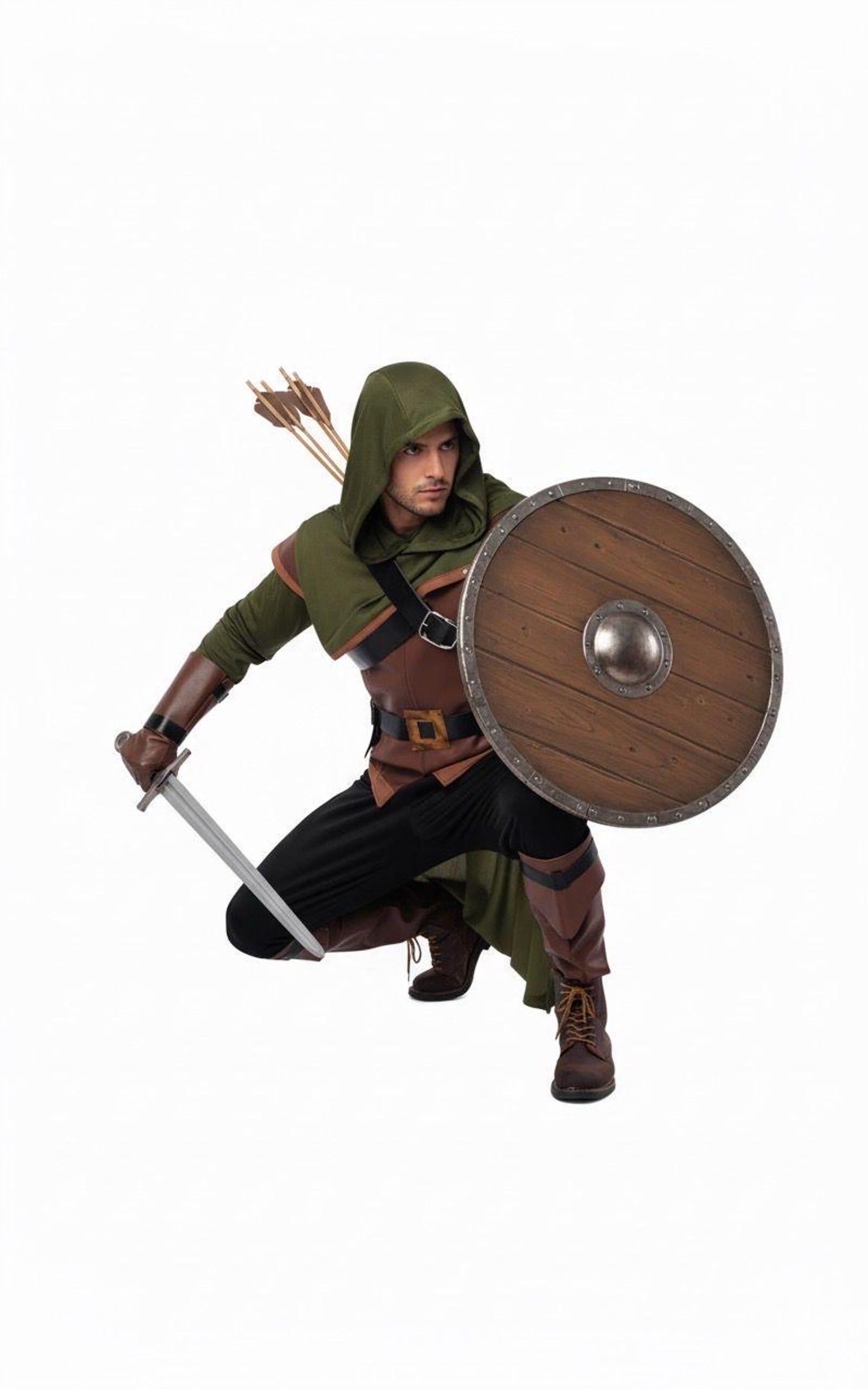 Robin Hood Archer Costume – Hooded Green Archer Outfit, Medieval LARP ...