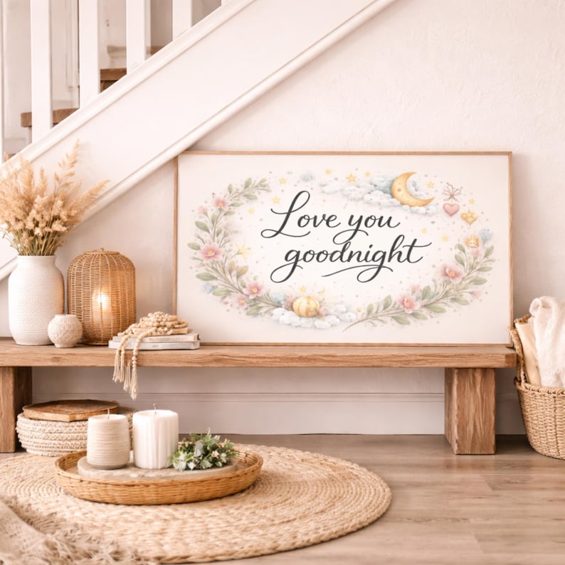Love You Goodnight Print: Hand-drawn Typography Poster, Neutral Bedroom ...