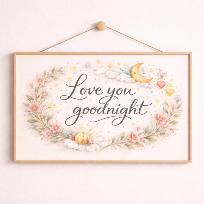Love You Goodnight Print: Hand-drawn Typography Poster, Neutral Bedroom ...