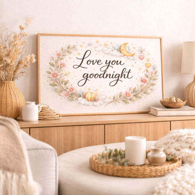 Love You Goodnight Print: Hand-drawn Typography Poster, Neutral Bedroom ...