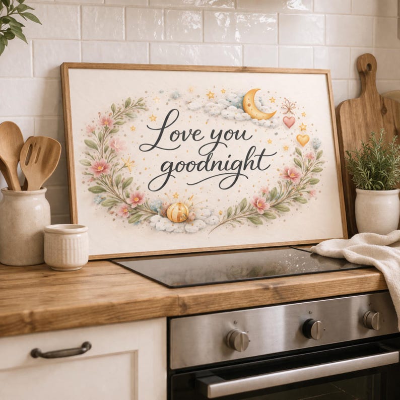 Love You Goodnight Print: Hand-drawn Typography Poster, Neutral Bedroom ...