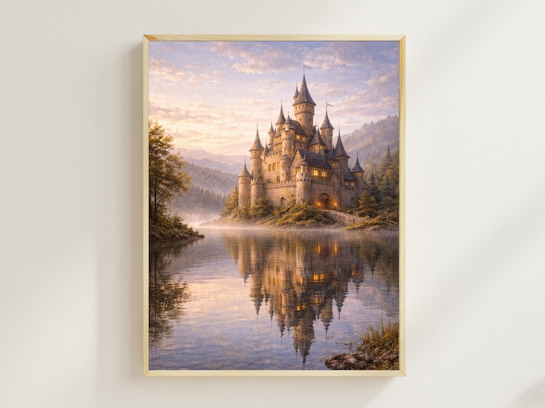 Fairytale Castle Lake Wall Art, Fantasy Castle Decor, Canvas Wall Art ...