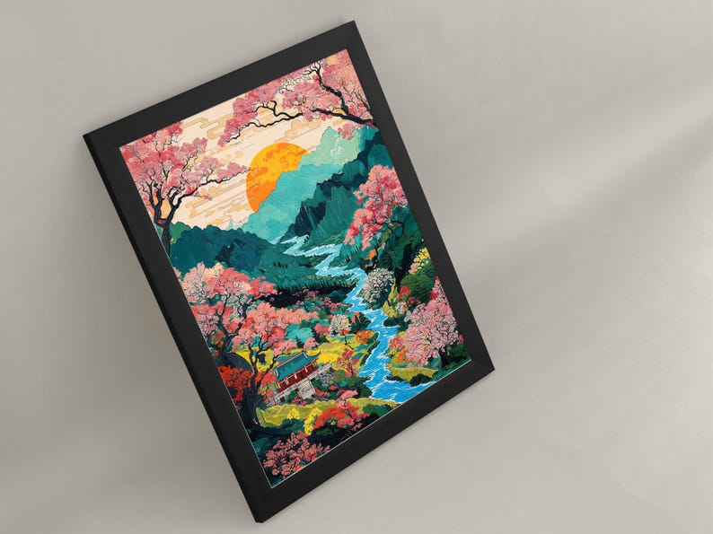 Japanese Landscape Wall Art, Sakura Valley Wall Decor, Japan Nature Art ...