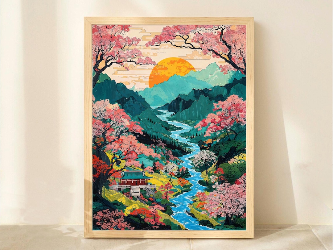Japanese Landscape Wall Art, Sakura Valley Wall Decor, Japan Nature Art ...