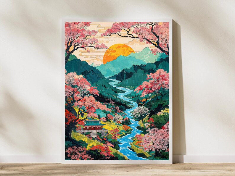 Japanese Landscape Wall Art, Sakura Valley Wall Decor, Japan Nature Art ...