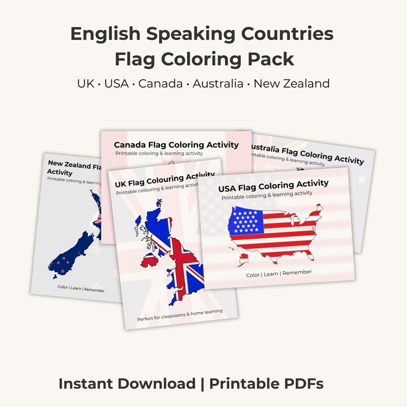 English Speaking Countries Flag Coloring Pack | Printable Geography ...