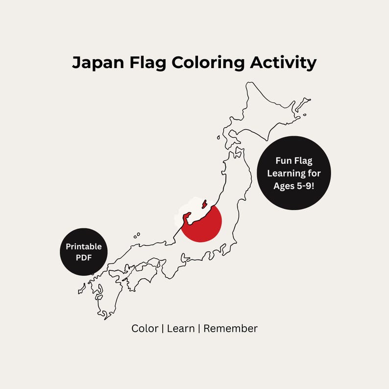 Japan Flag Coloring Activity for Kids | Printable Geography Coloring ...