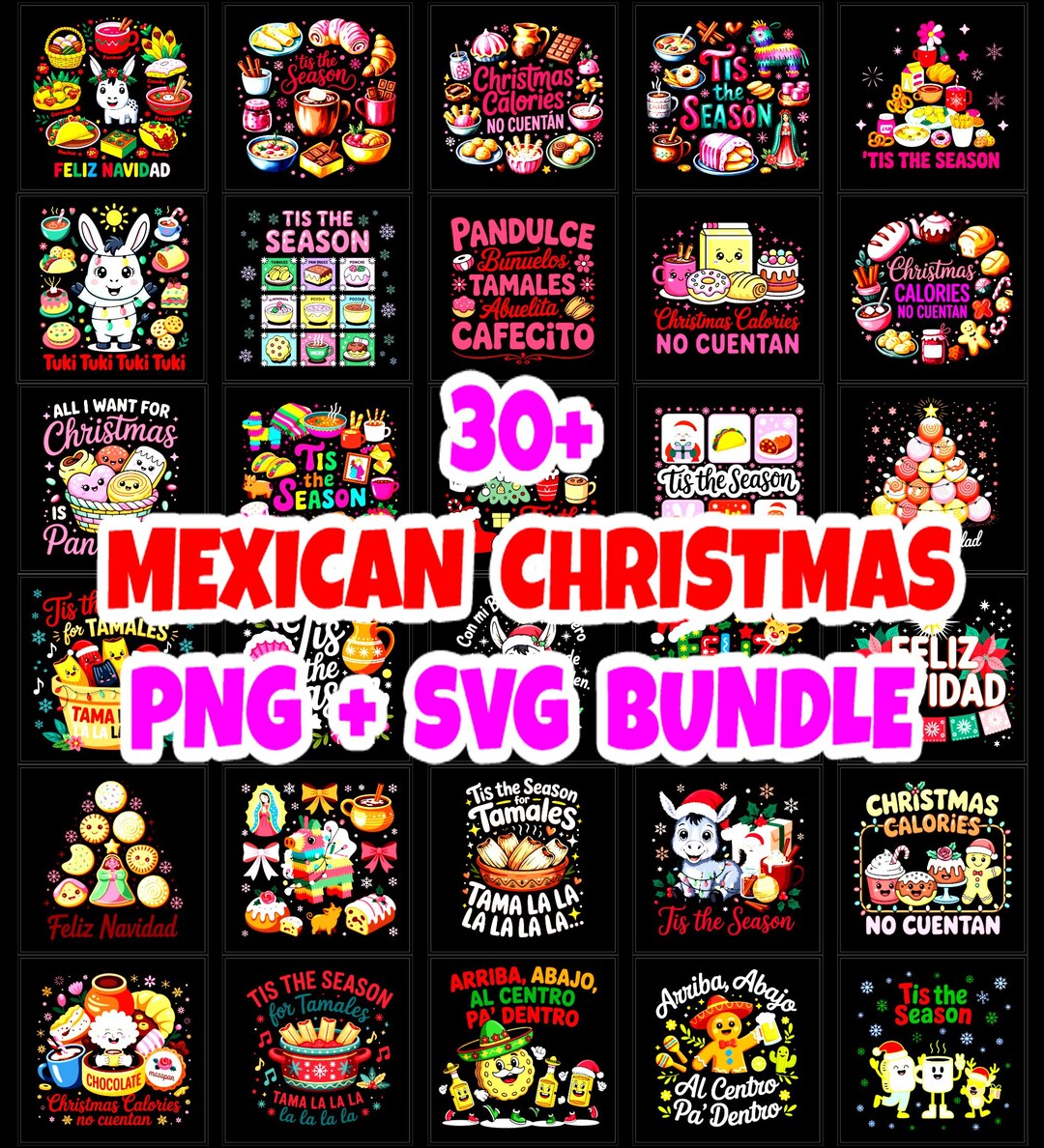 Mexican Christmas Clipart Bundle | 30+ PNG SVG Fiesta Designs - Etsy