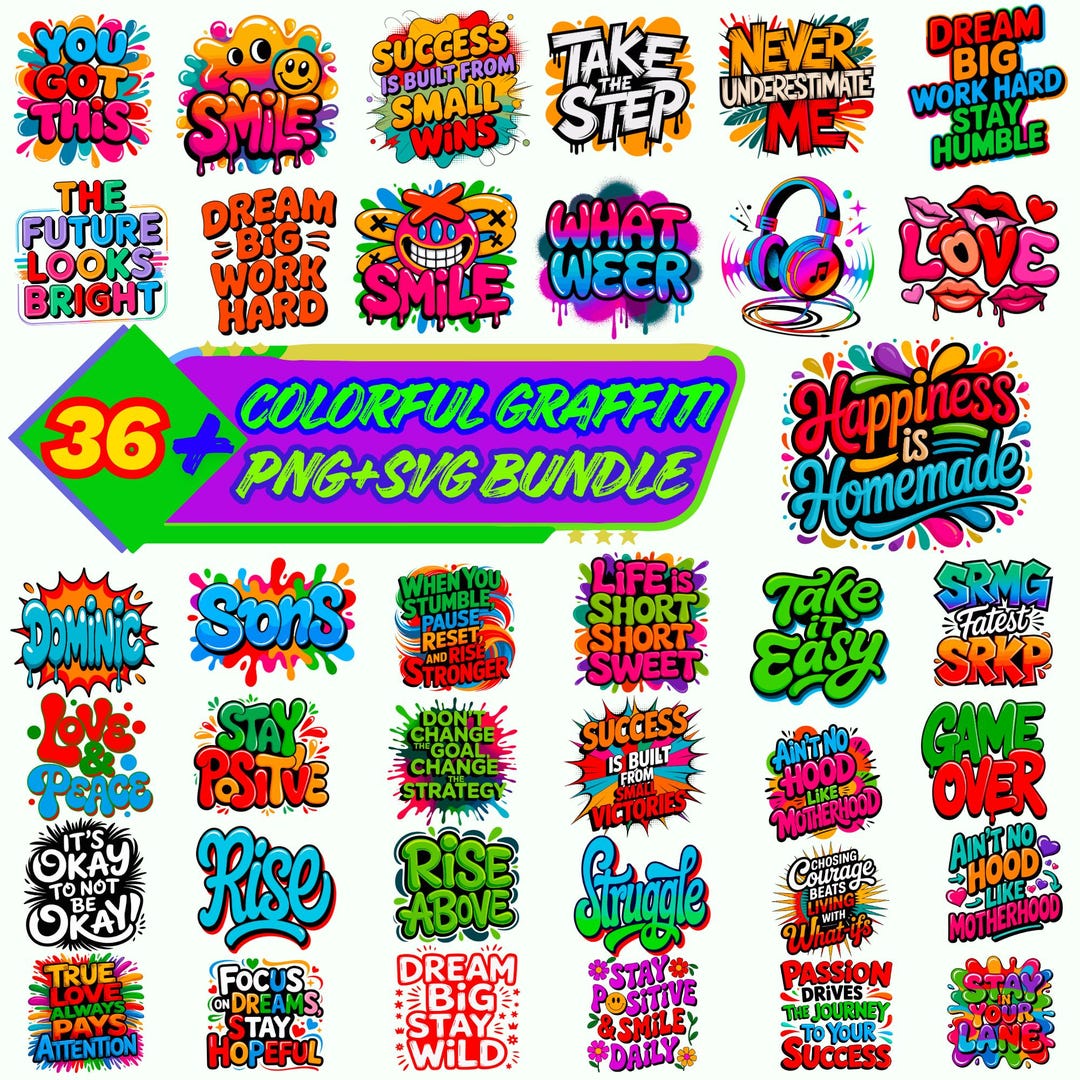 36+ Colorful Graffiti PNG SVG Bundle | Motivational Quotes | Urban ...