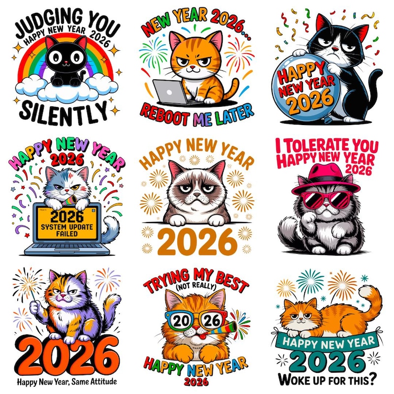 New Years Png Cat - Etsy