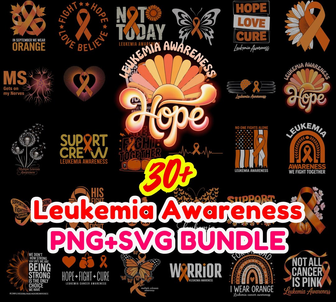 Leukemia Awareness SVG Bundle | Orange Ribbon PNG Designs (digital ...