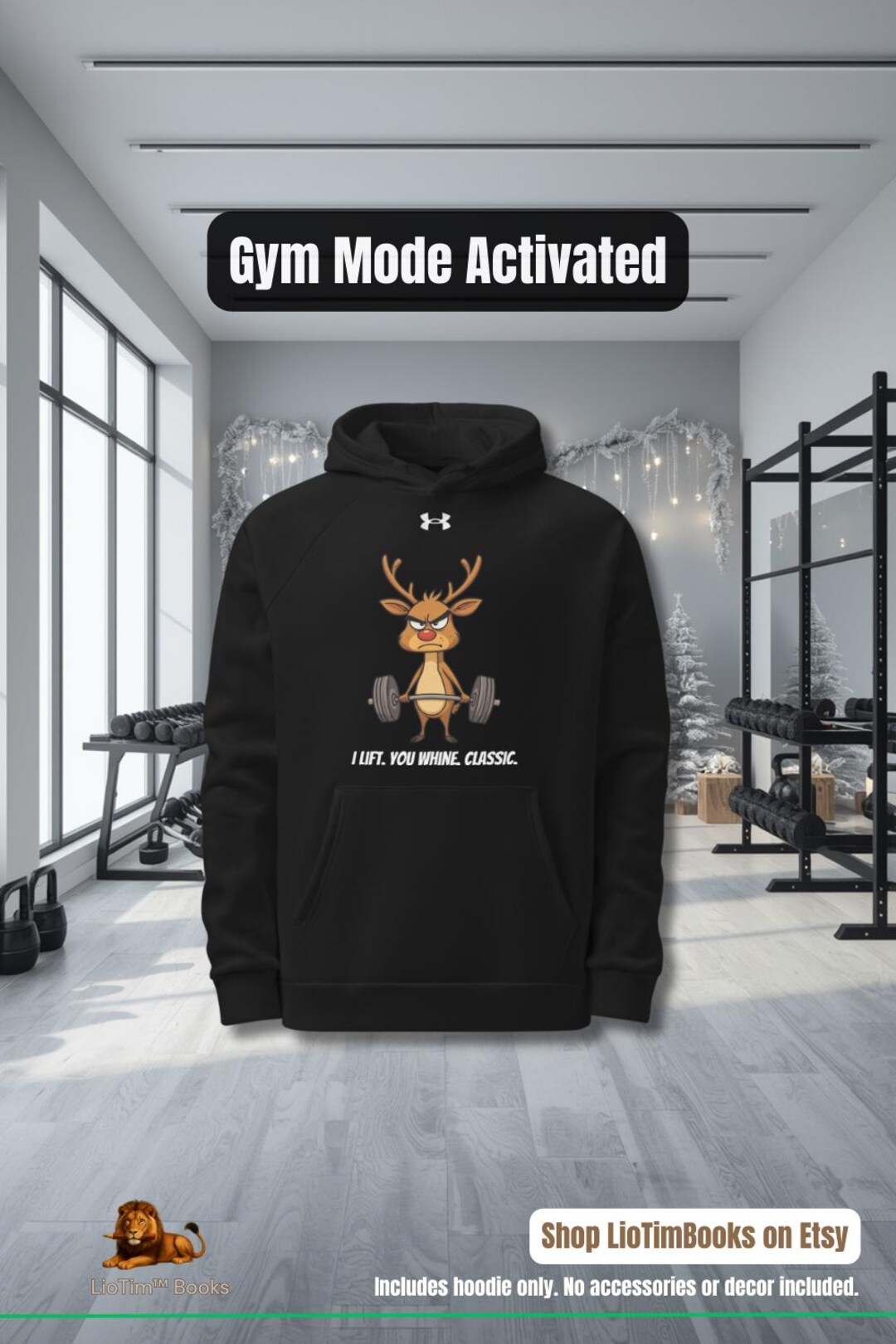 Grumpy Reindeer Gym Hoodie • Funny Christmas Workout Hoodie for Men ...