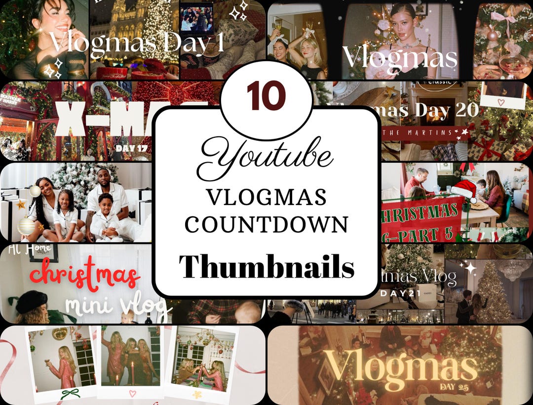 10 Vlogmas Countdown Youtube Thumbnail Templates | Festive Themed Canva ...