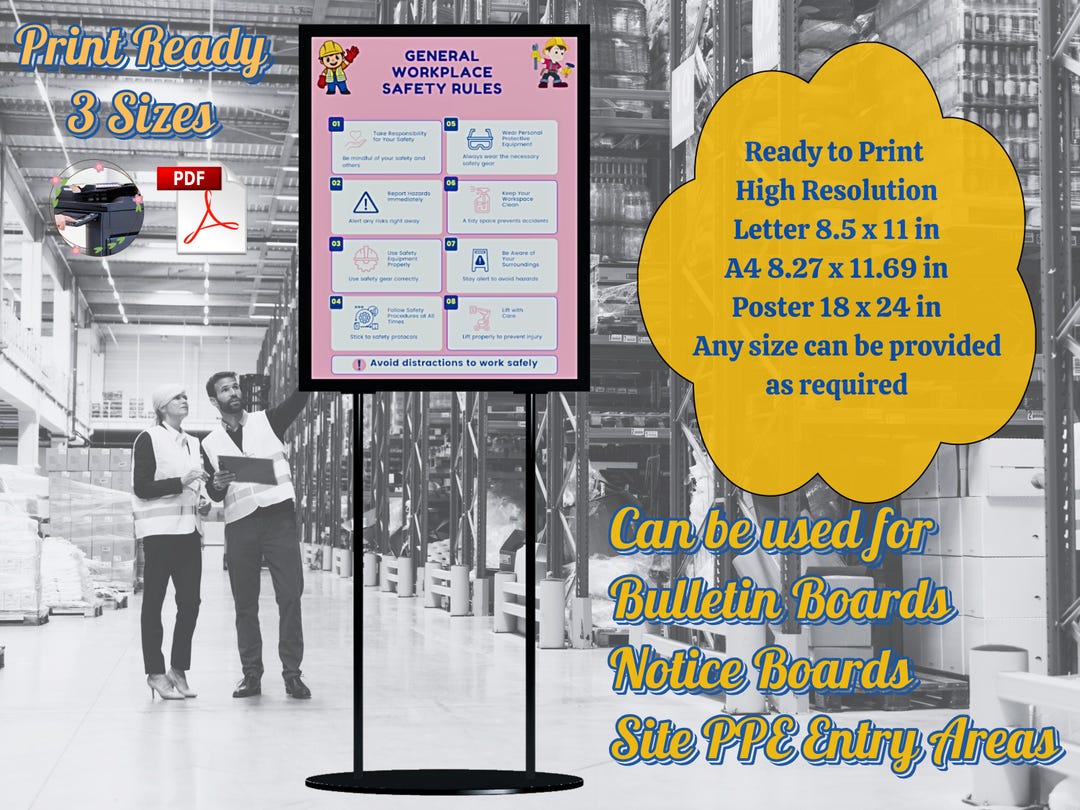 Workplace Safety Rules Poster, Printable Safety Sign (PDF) for a ...