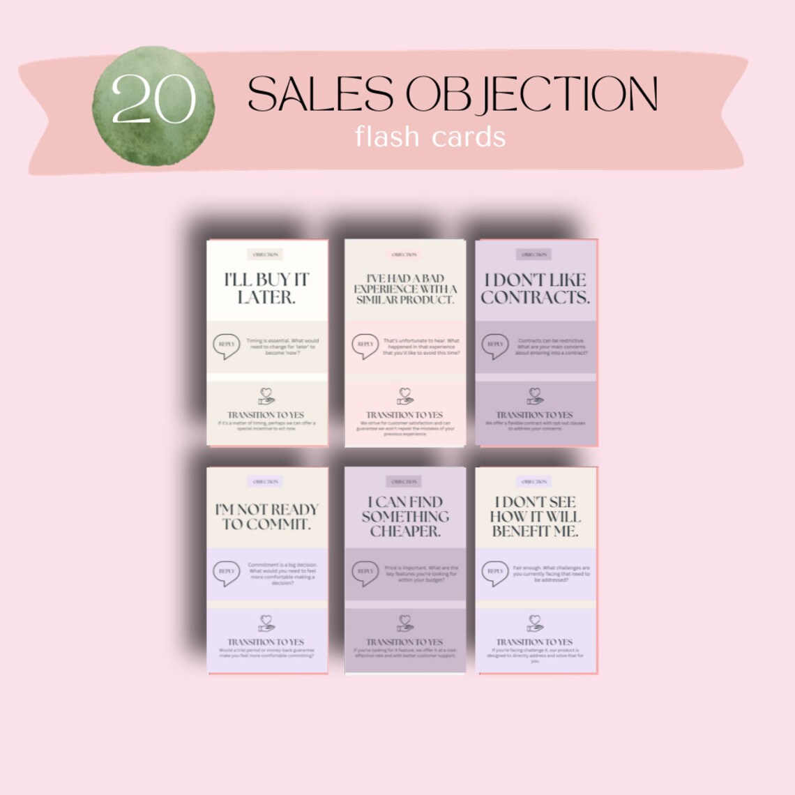 Sales Objection Flashcards 20 Sales Training Tools - Etsy