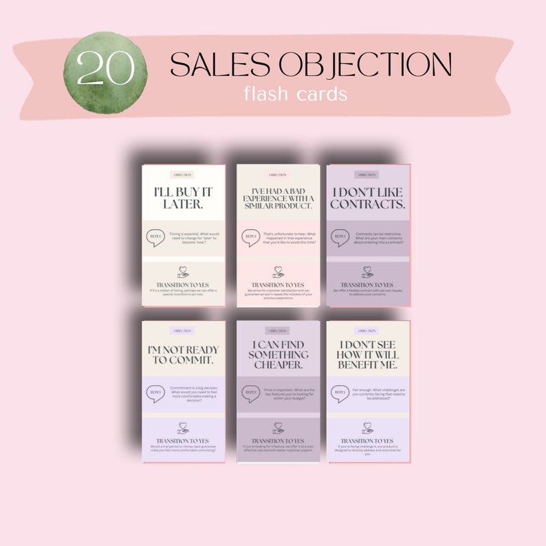 Sales Objection Flashcards 20 Sales Training Tools - Etsy