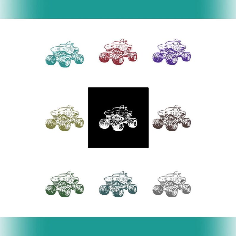 Shark Monster Truck SVG PNG, Kids Monster Truck Clipart, Cartoon Truck ...